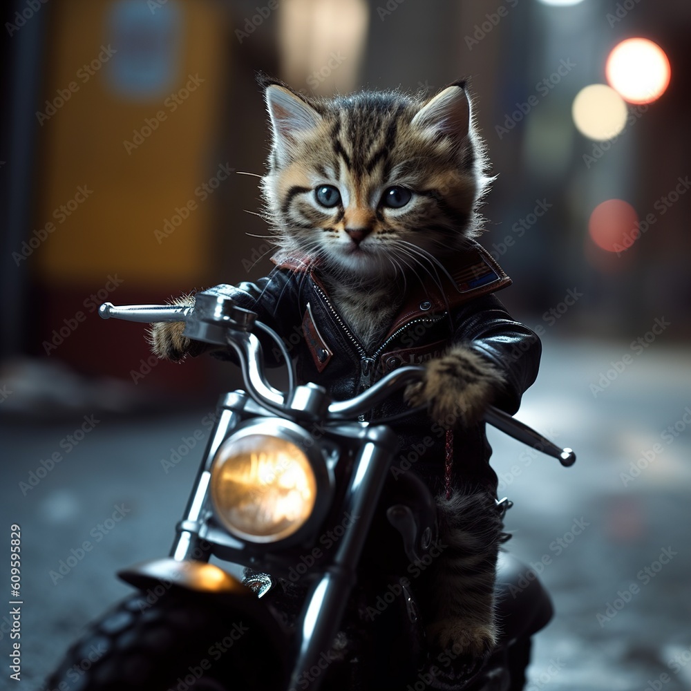 Cat riding a motorcycle illustration. Generative AI. Stock Illustration ...