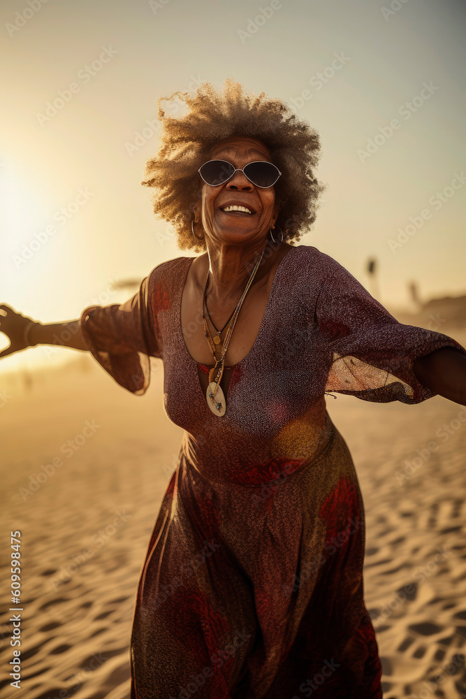 Generative AI illustration of portrait of a happy Older hippie black ...