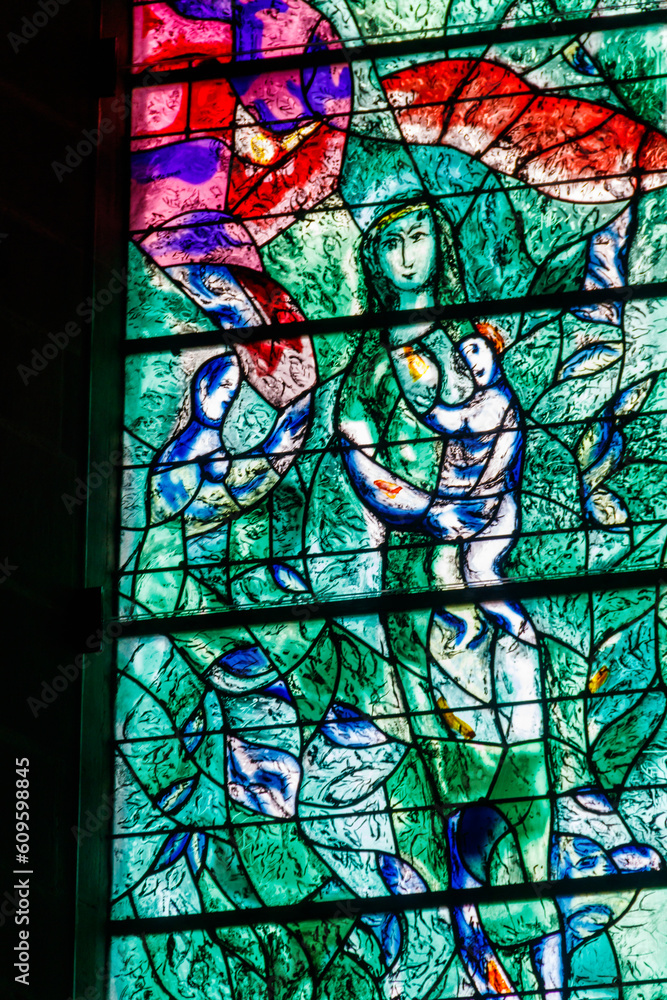 Stained glass window of the Protestant church Fraumunster designed by ...