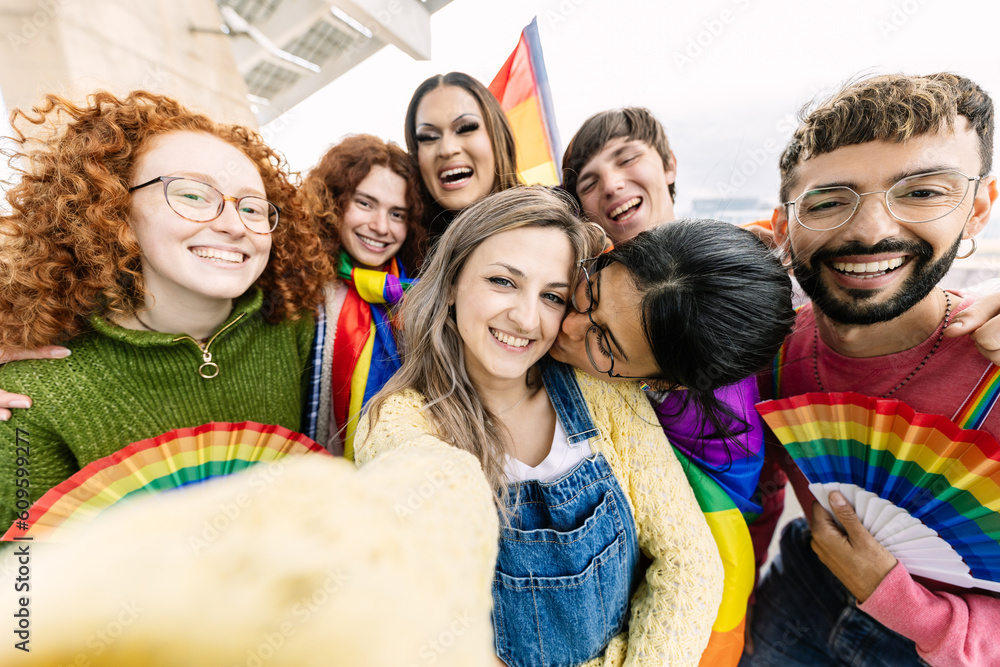 Young group of LGBT people having fun during gay pride festival party ...