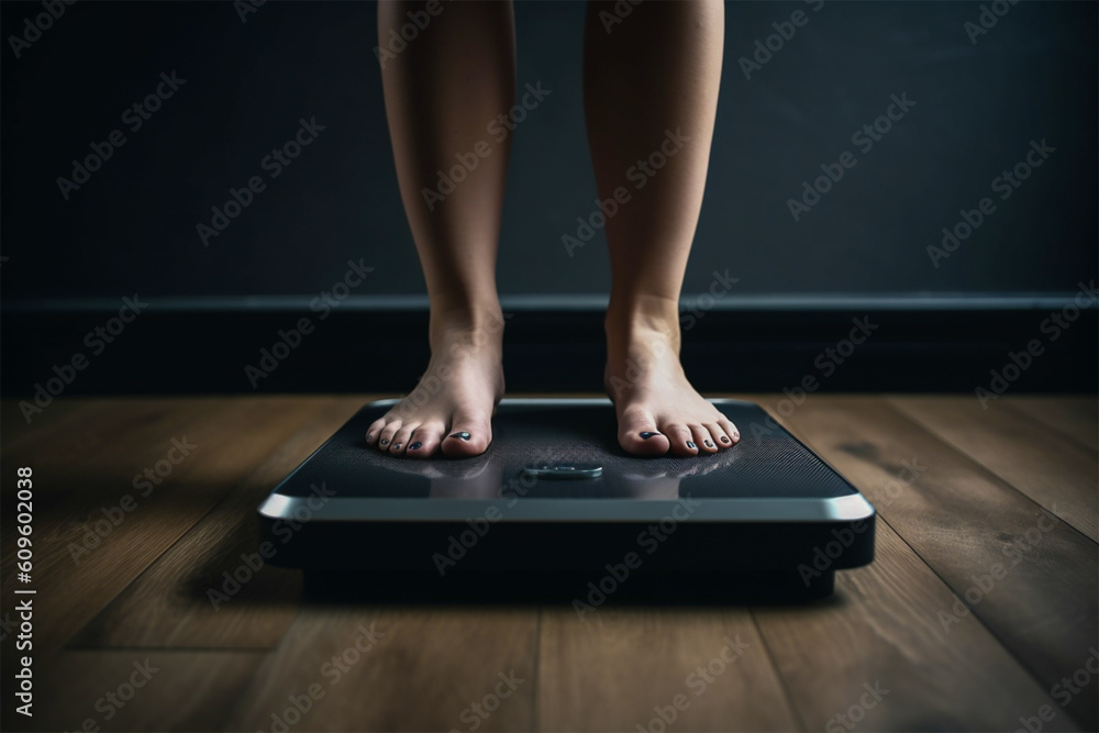 Female legs standing on the weight scale.Front view.Created with ...