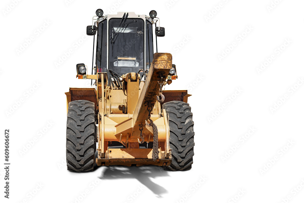 Powerful wheeled front loader for transportation of bulky goods on a ...