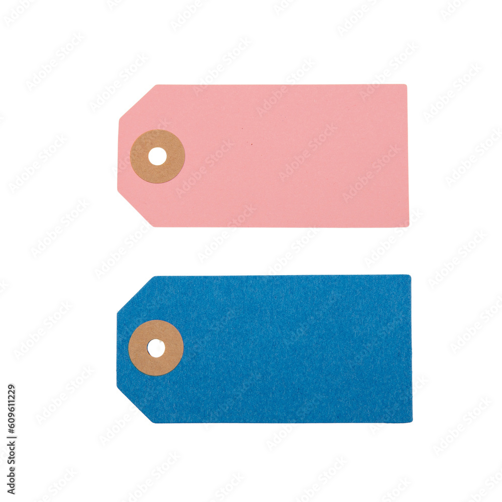 Blue and pink color empty gift cards, Blank price tags isolated on ...