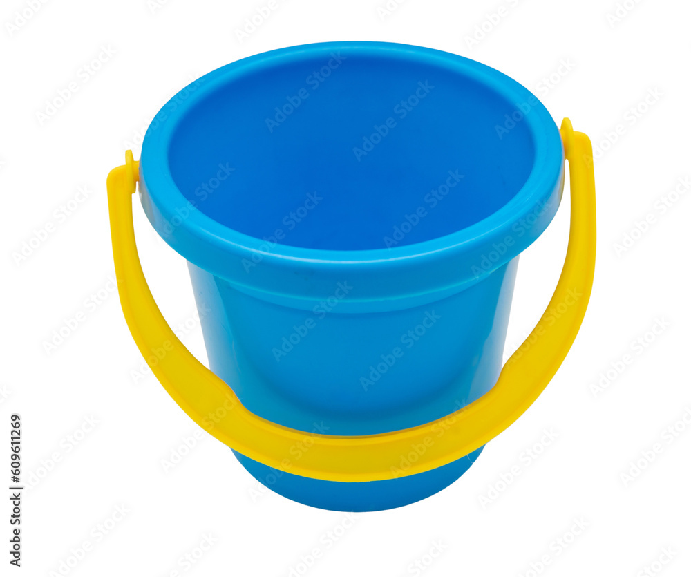 Blue bucket toy with yellow handle isolated on transparent background ...