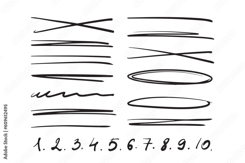 Set of hand drawn doodles, underline with marker, pen, pencil ...