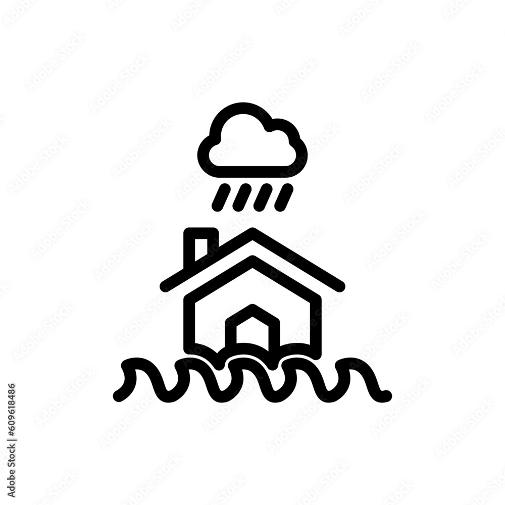 flood buildings icon, house in water waves, flooding rising levels ...
