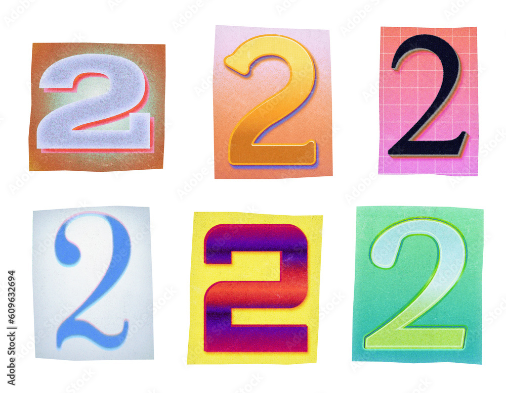 Number 2 ransom note paper cut-out collage elements in various graphic ...