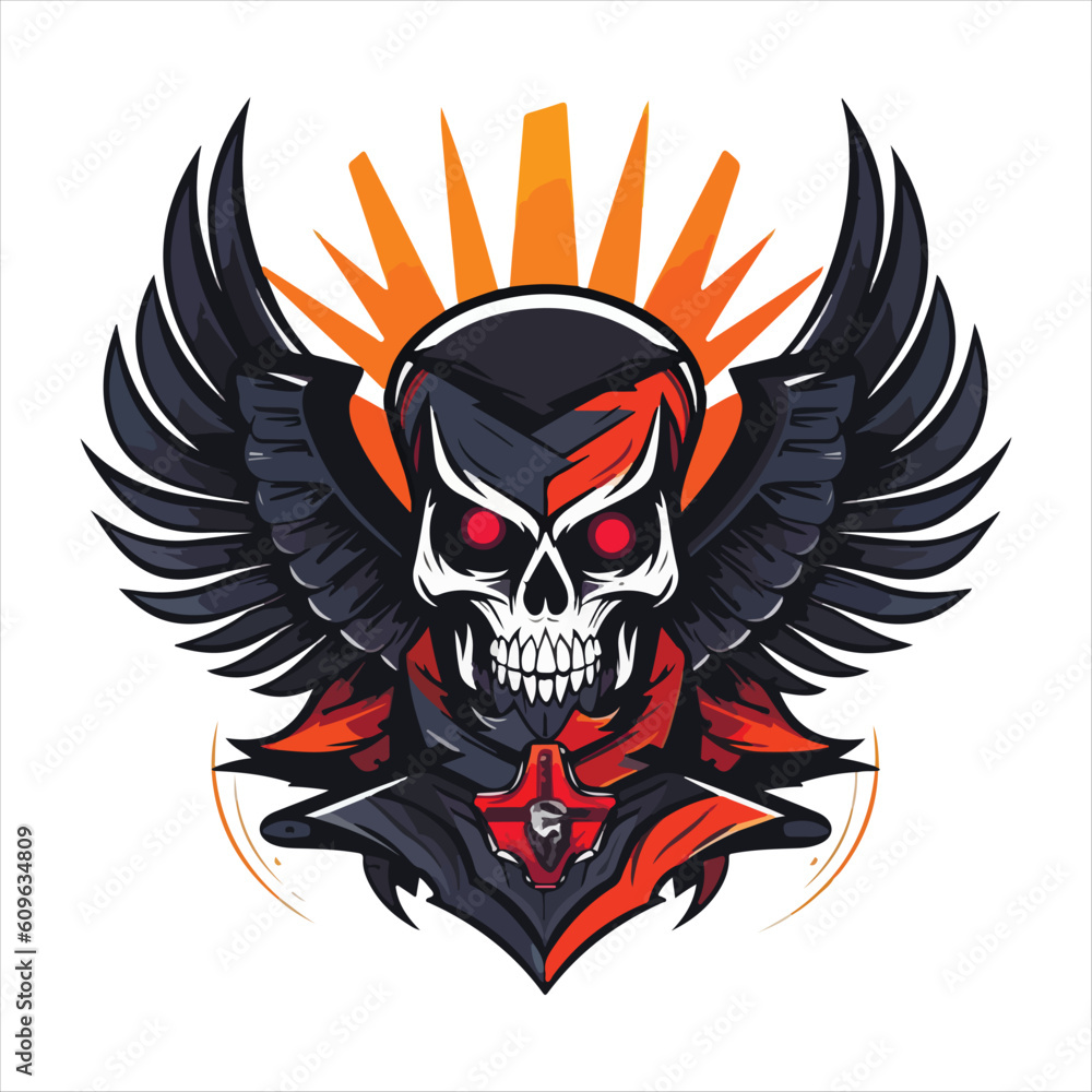 Skull emblem vector logo. Agressive human skull with wings Stock Vector ...
