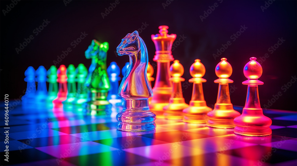 Colorful Chess Pieces on a Chess Board, Multi-color Chess Pieces ...