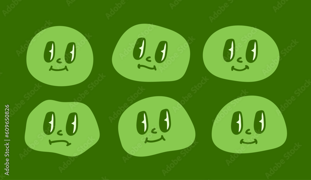 Abstract blob comic Face with Various Emotions. Doodle hand drawn ...