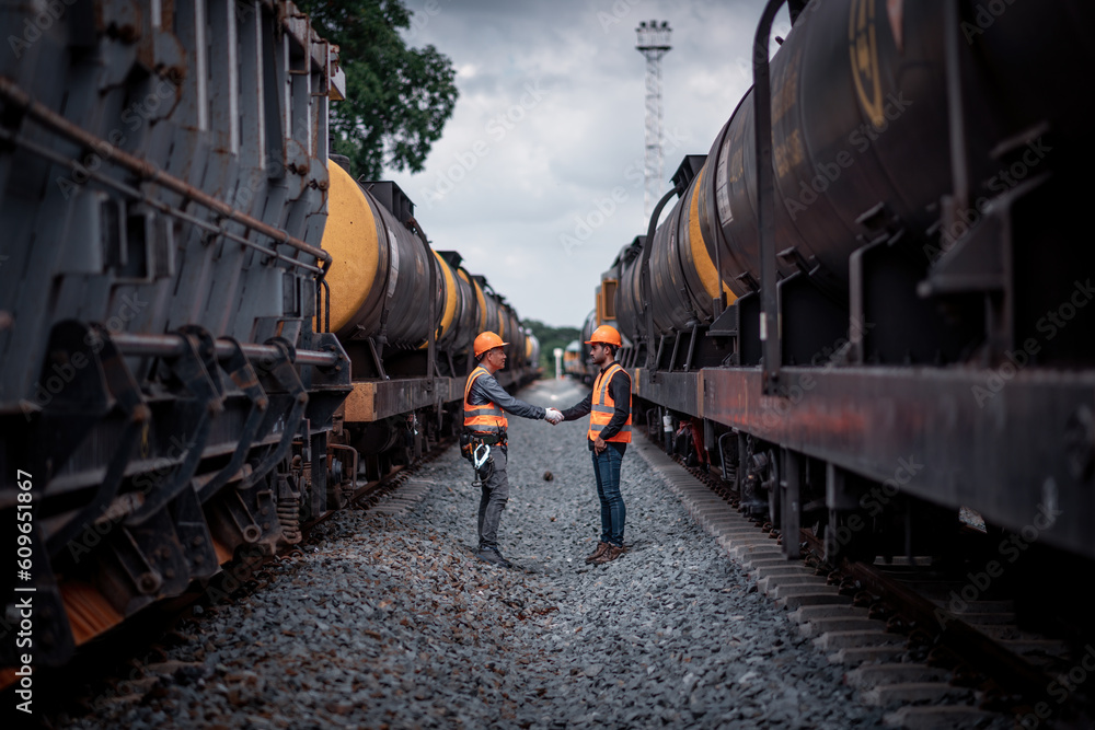 Foto de Engineer railway show best hand shake cooperation inspection ...