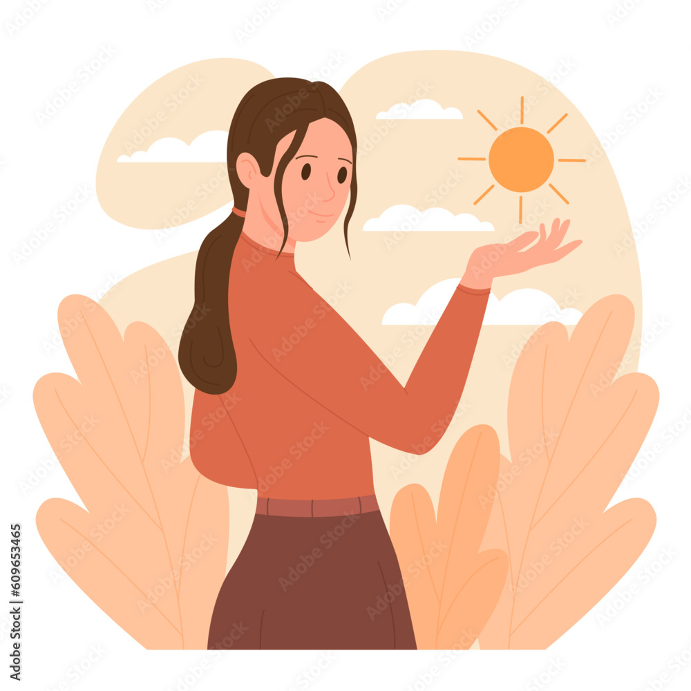Optimistic mindset, positive thinking concept vector illustration ...