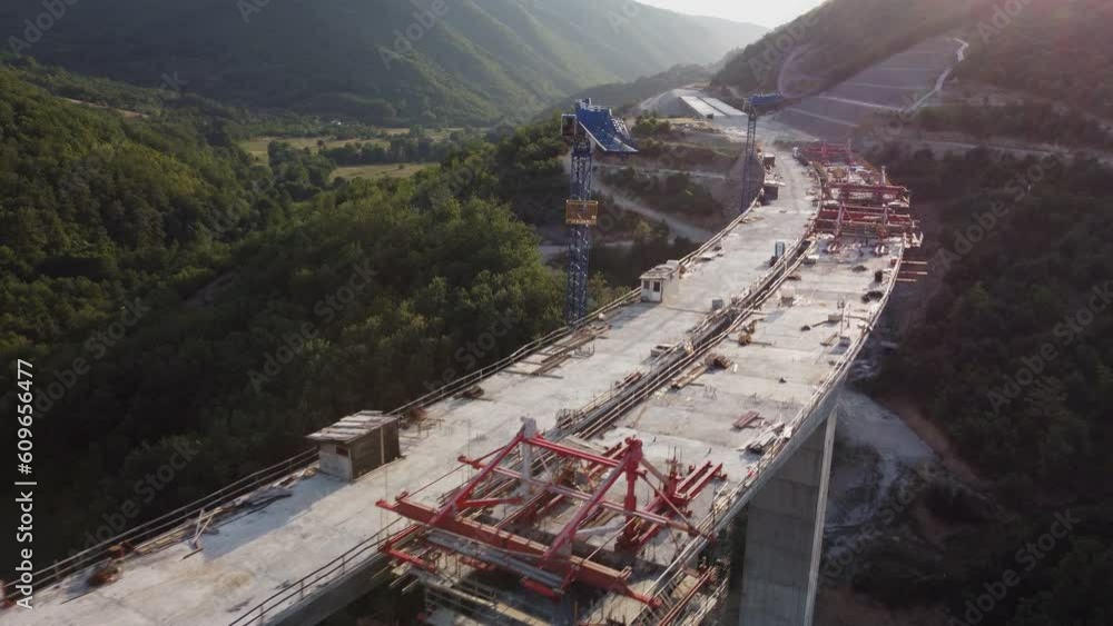 Highway bridge under construction. Aerial view of nes road. Freeway ...