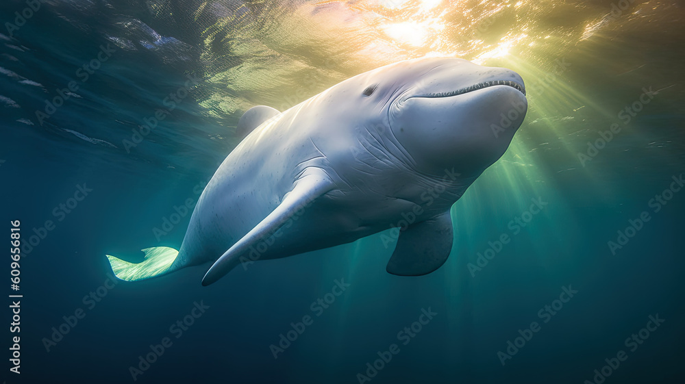Photo & Art Print beluga whale in the ocean created with Generative AI technology, Robert Herhold