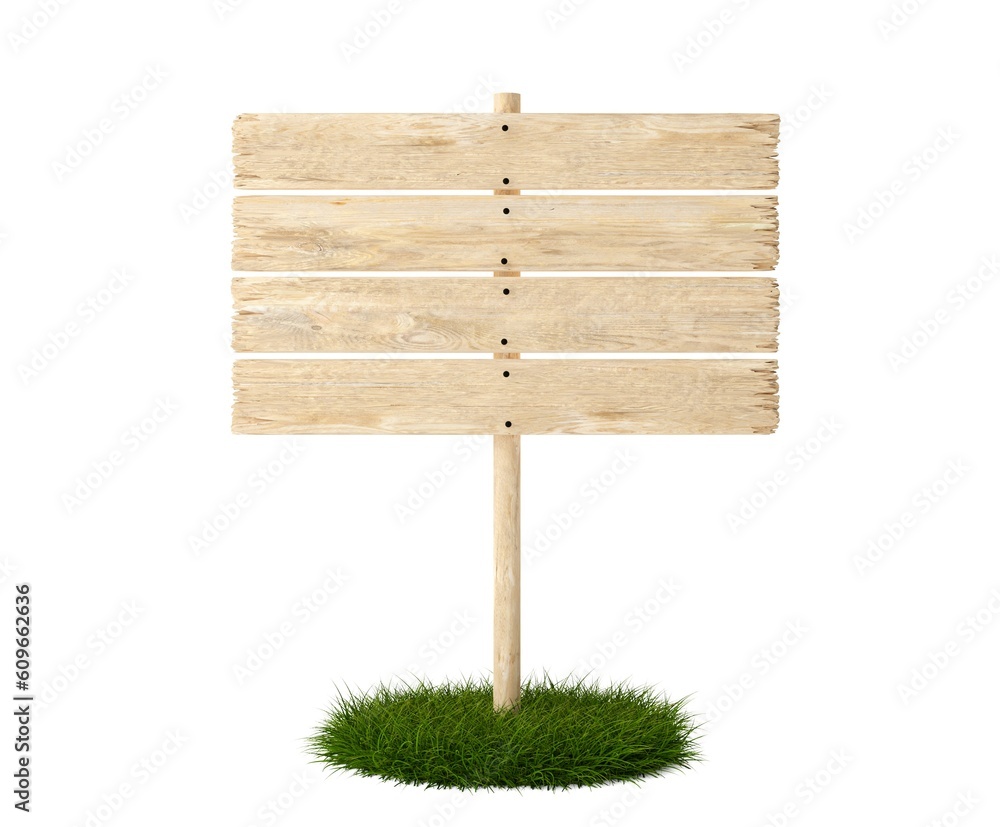 Four empty, blank wooden signs on grass patch with room for text ...