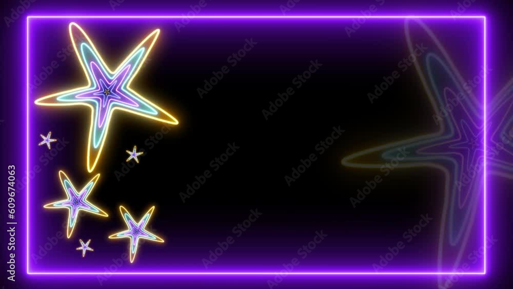 Animated Glowing Neon Light Decorative Stars Frame Template Design ...