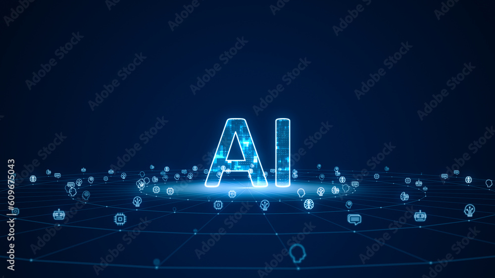 Blue digital AI letter logo with grid and rotation circle line ...