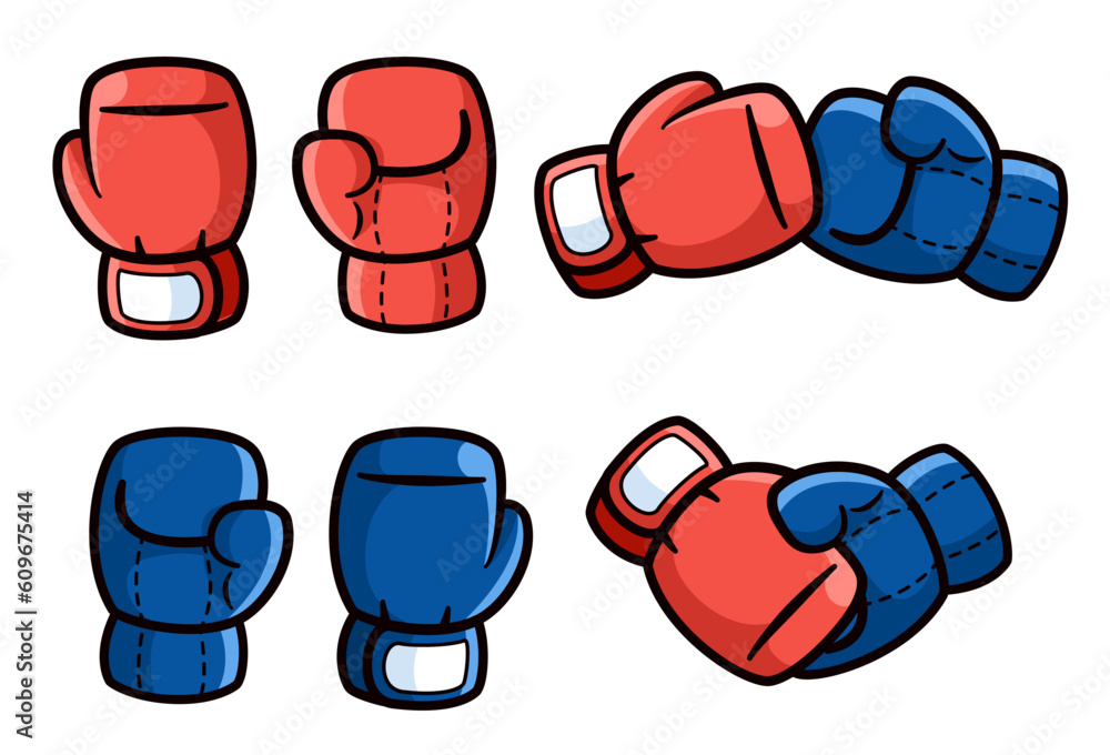Set a collection of Red and Blue Boxing gloves on white background ...