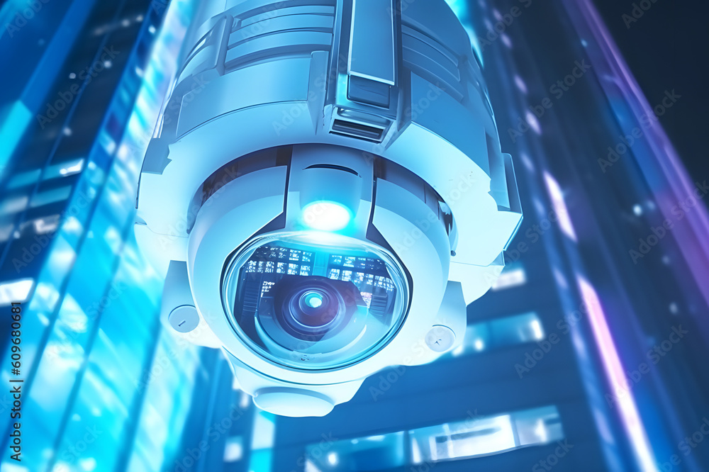 Security CCTV Camera on Modern City. Created with Generative AI ...