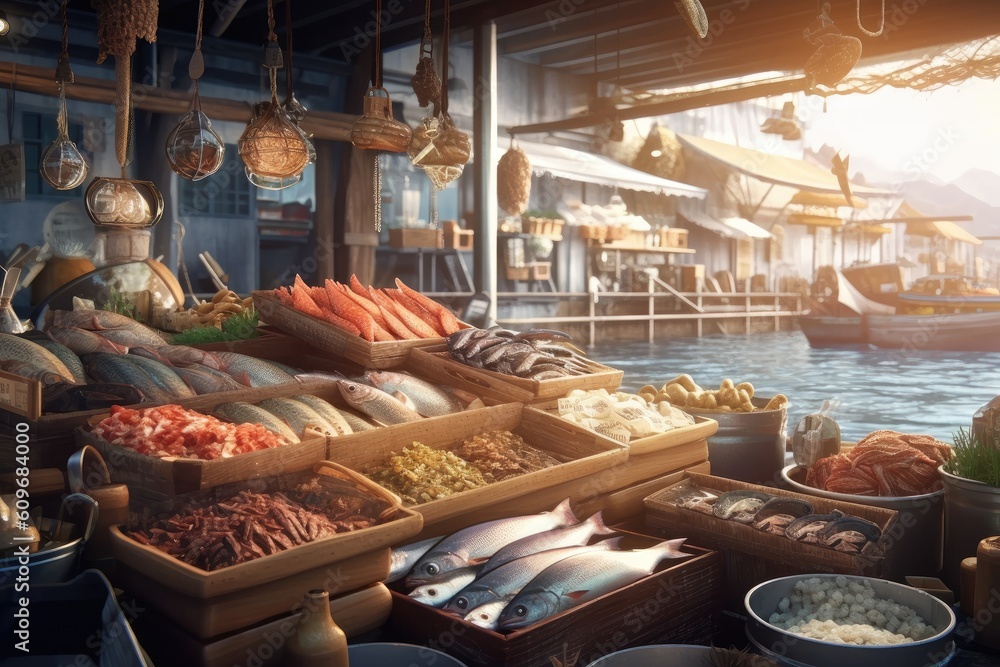 commercial realistic photo of outdoor Fish Market Generated AI Stock ...