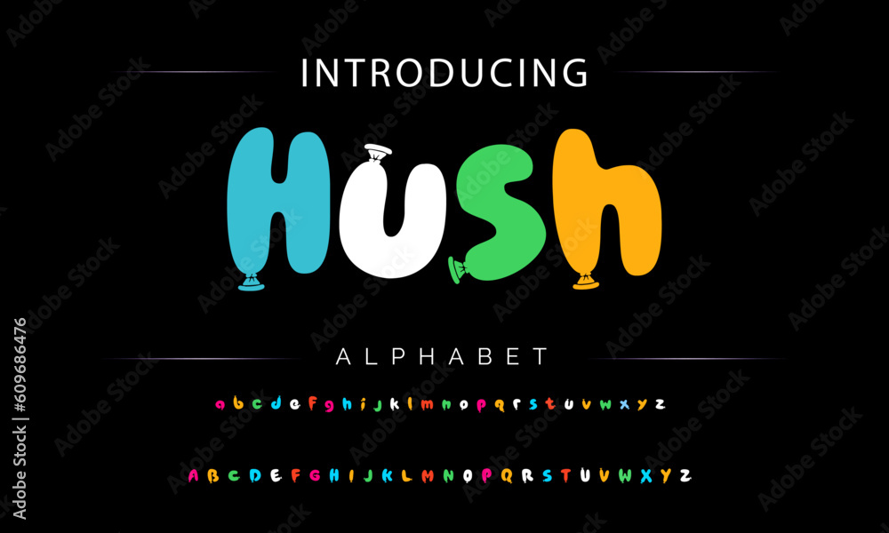 Hush Funky colorful cartoon font type. Vector alphabet Stock Vector ...
