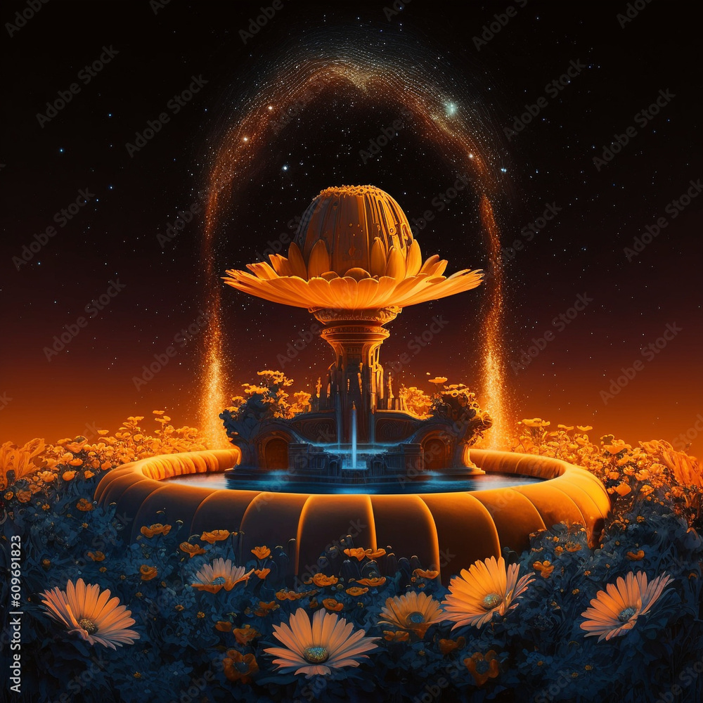 Ilustração do Stock: A futuristic fantasy fountain surrounded by ...