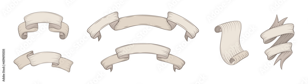 Set of heraldic scroll ribbons with texture. Can be used for invitation ...