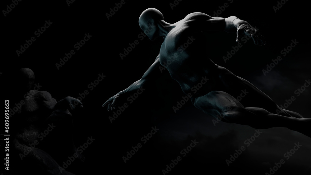 creation of Adam in 3d, the creator and the creation, mystical figures ...