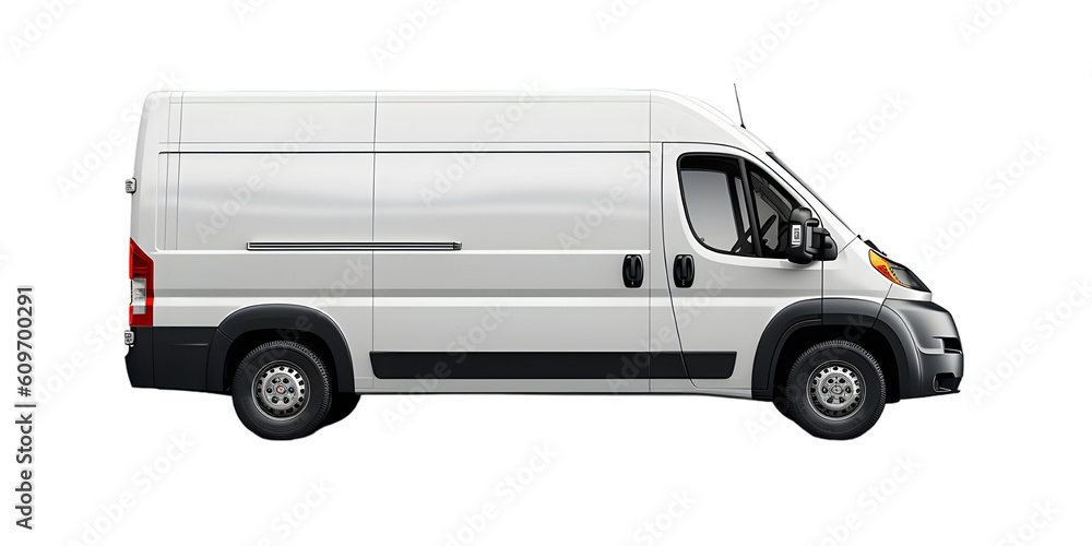 Clean blank white delivery van isolated, side view of plain car cargo ...