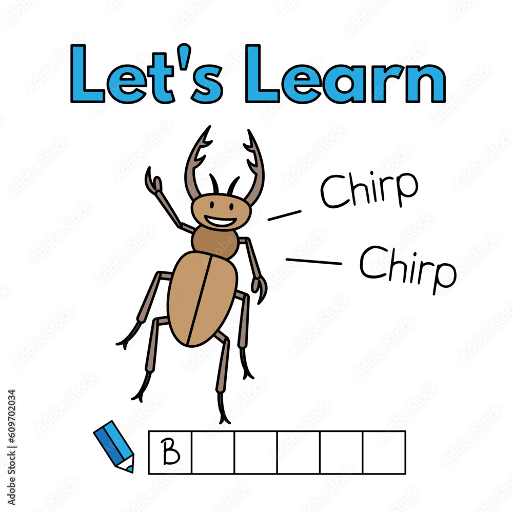 Cartoon beetle learning game for small children - write the word ...