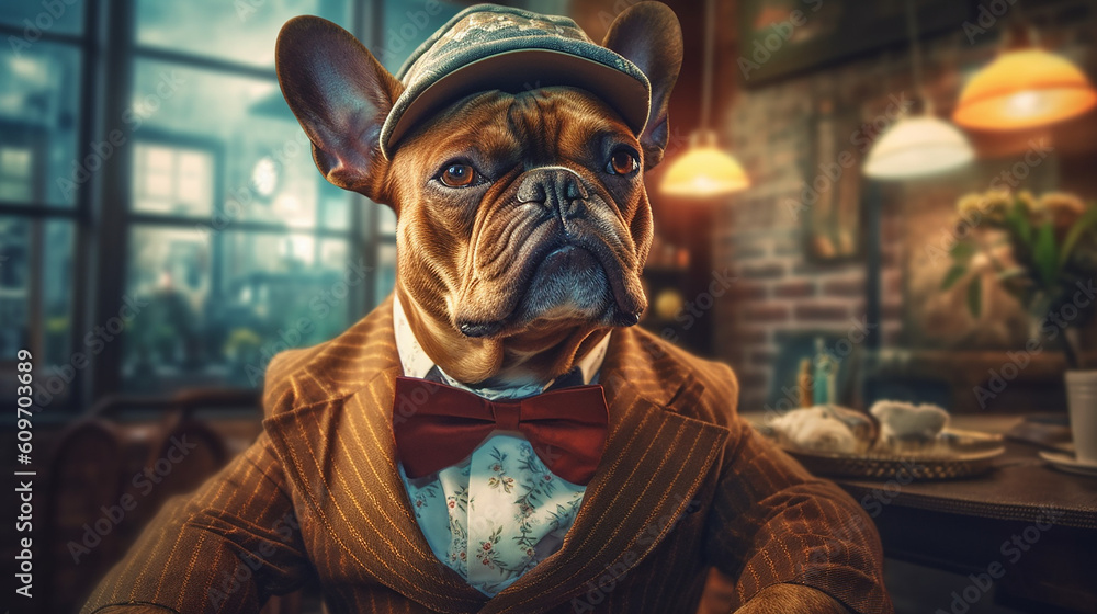 Generative AI. A gentleman French Bulldog, dressed in a gentleman's ...
