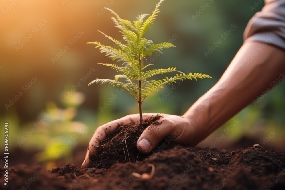 Planting trees on world environment day. Hands of were planting ...