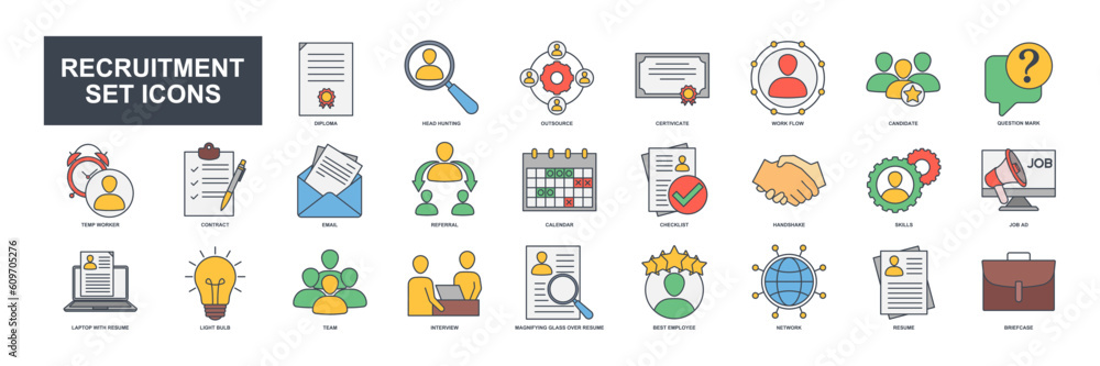 Headhunting And Recruiting elements set icon symbol template for ...