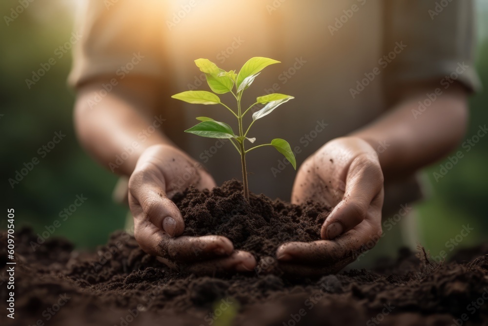 Planting trees on world environment day. Hands of were planting ...