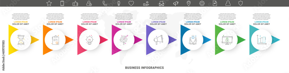 Simple business vector infographics with eight circles and triangles ...