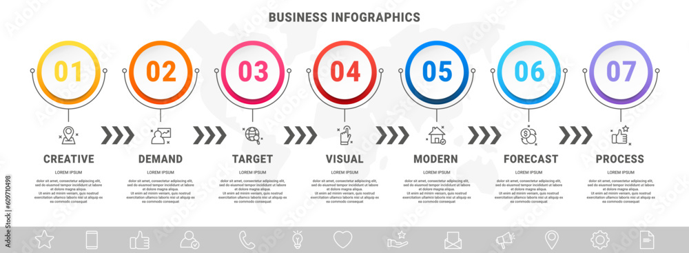 Vector infographics with 7 circles. Modern concept graphic process ...