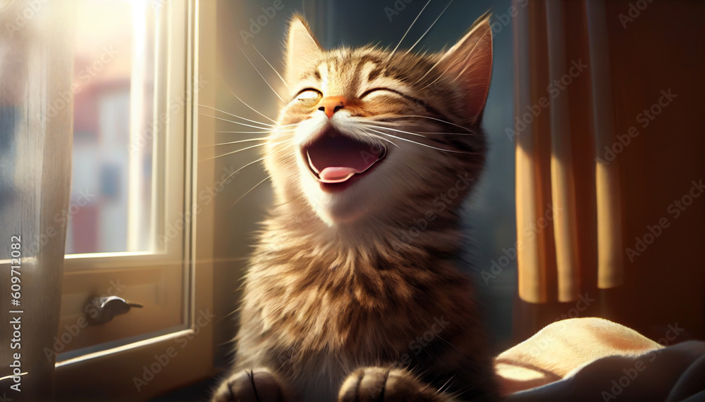 laughing cat, Surprised face, Wow expression cat funny face with open ...