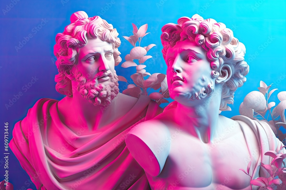 Statues of ancient Greek gods on blue background. Created with ...