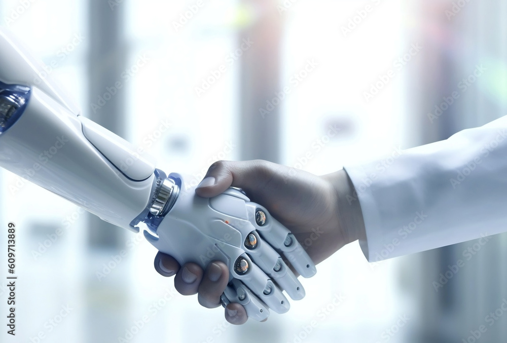 Artificial Intelligence shaking hands, shakes hands with AI robot, Ai ...