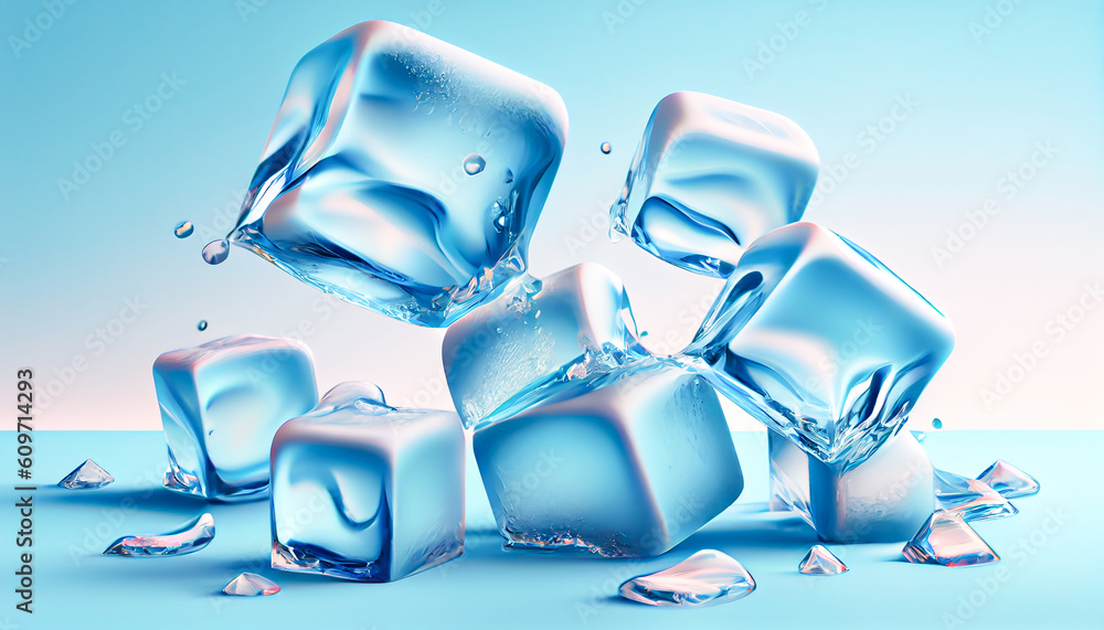 Cool cubes of ice ready to serve with various beverages. Cold square ...