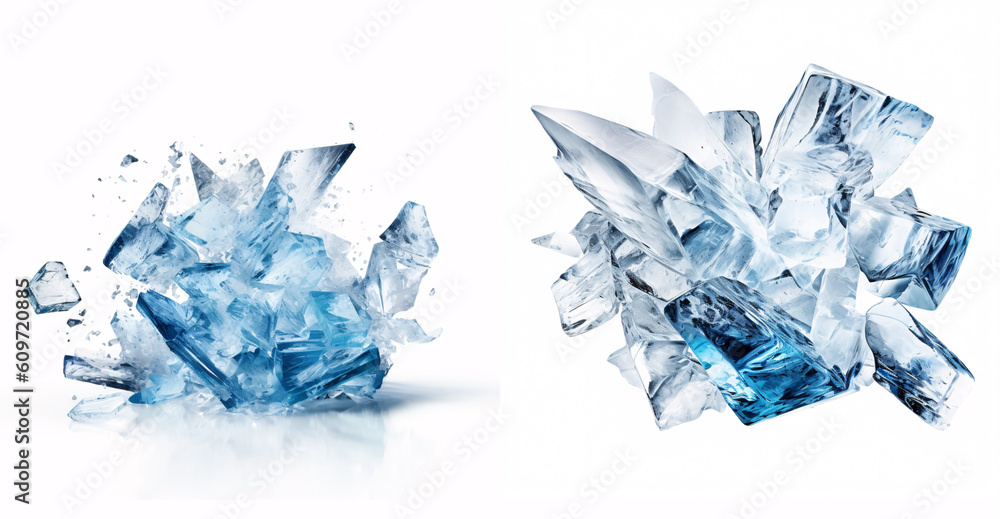 Set of peaces of crushed ice. Shards of ice or crystals isolated on ...