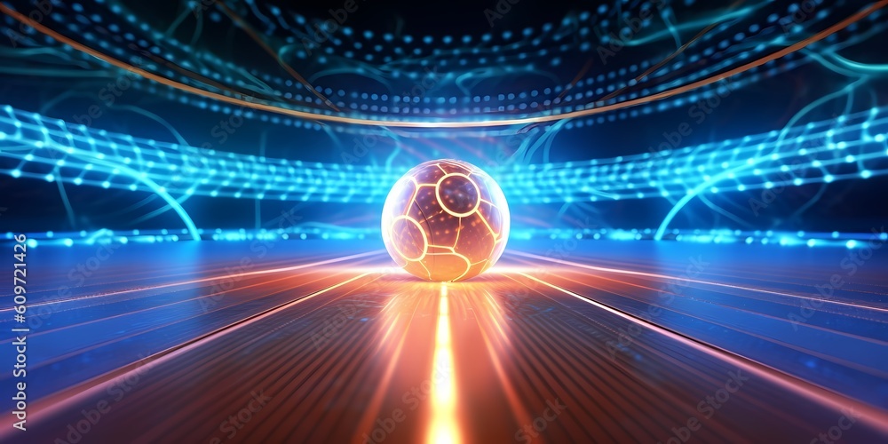 Futsal ball poster concept in the center of a futuristic indoor soccer ...