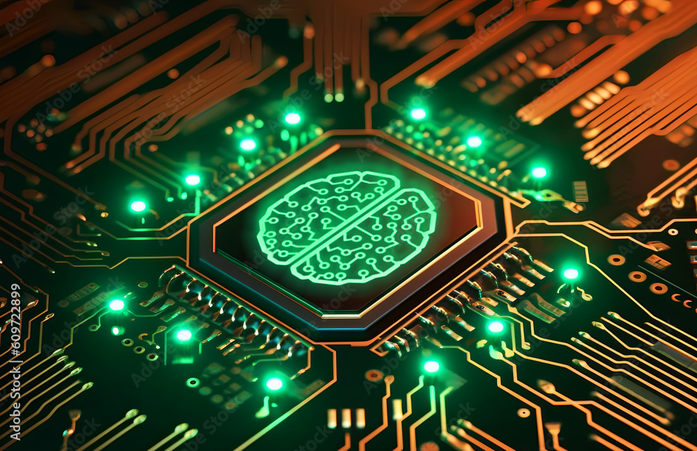 Smart microchip chip on a electronic circuit mother-board with a ...
