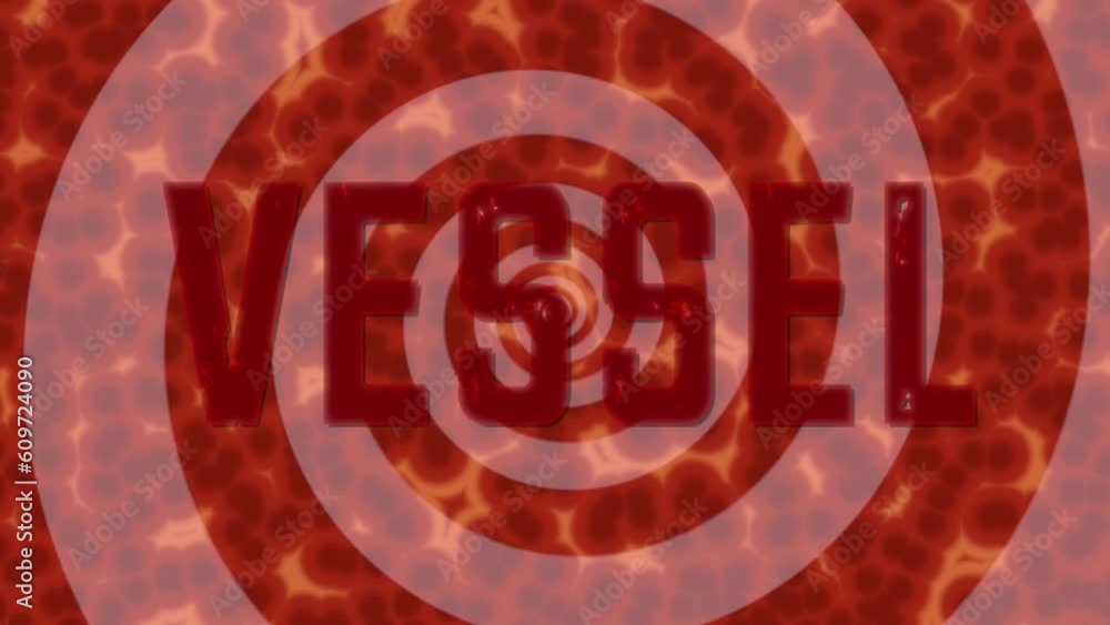 Inscription vessels in middle in red letters with hypnotic circles. Red ...
