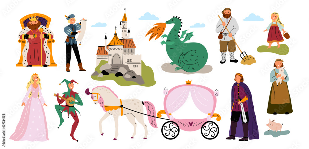 Medieval fairy tale. Fabulous characters and objects. Royal family and ...