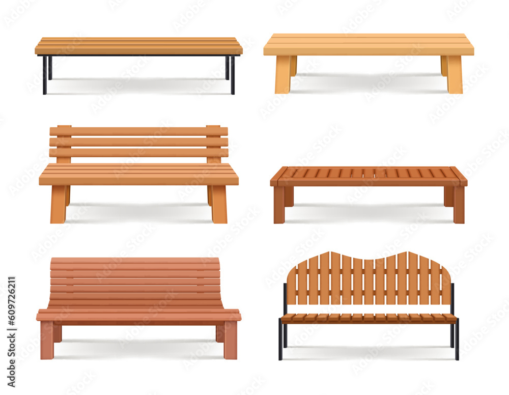 Benches. Urban park relax places with wooden benches decent vector ...