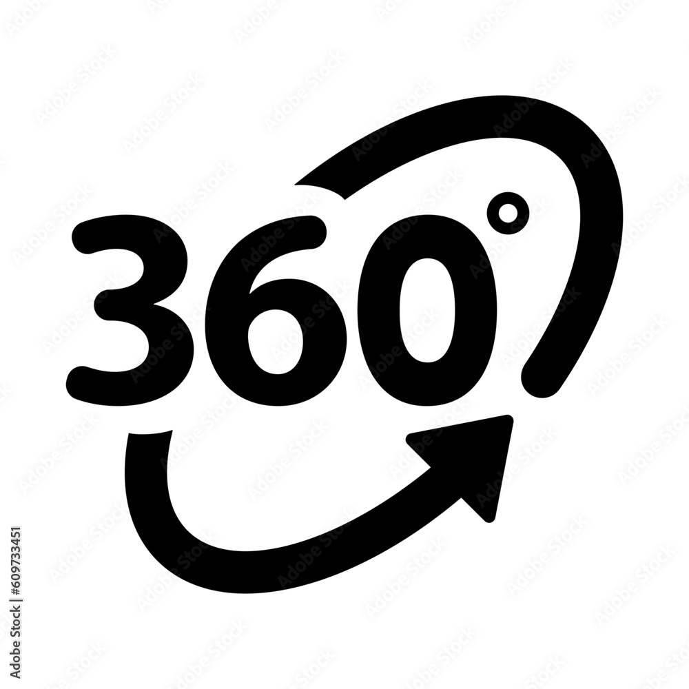 Black single round 360 degrees icon, simple 1 arrow rotation shape flat ...