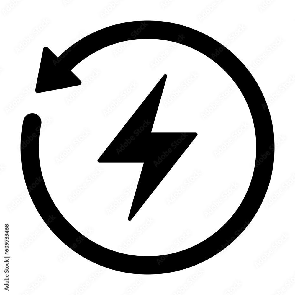 Black round recharging icon, simple energy arrow flat design vector ...