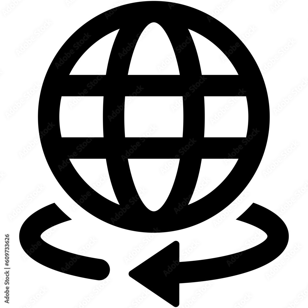Black single round globe with arrow pointer turning around line icon ...