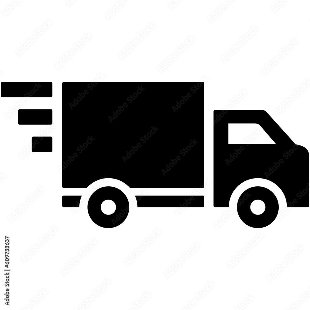 Black speed truck delivery on the way icon, simple fast on the ground ...